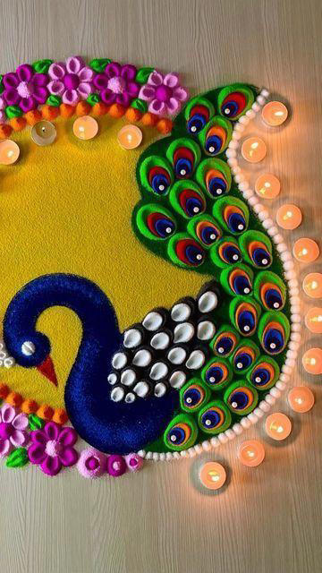 Peacock Rangoli Design Ideas for Diwali (2025) for Students and Children