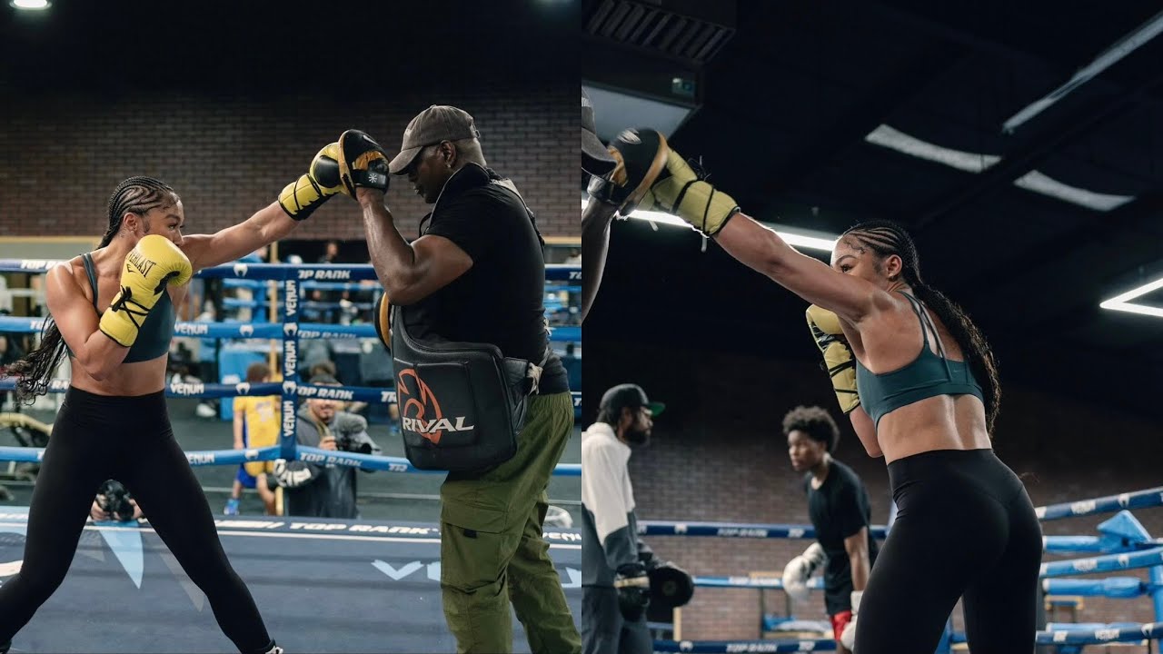 Alycia Baumgardner working the pads as Bill Haney gives pointers | The ...