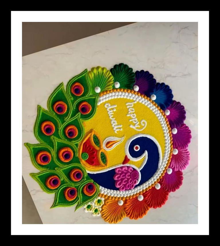 Peacock Rangoli Design Ideas for Diwali (2025) for Students and Children