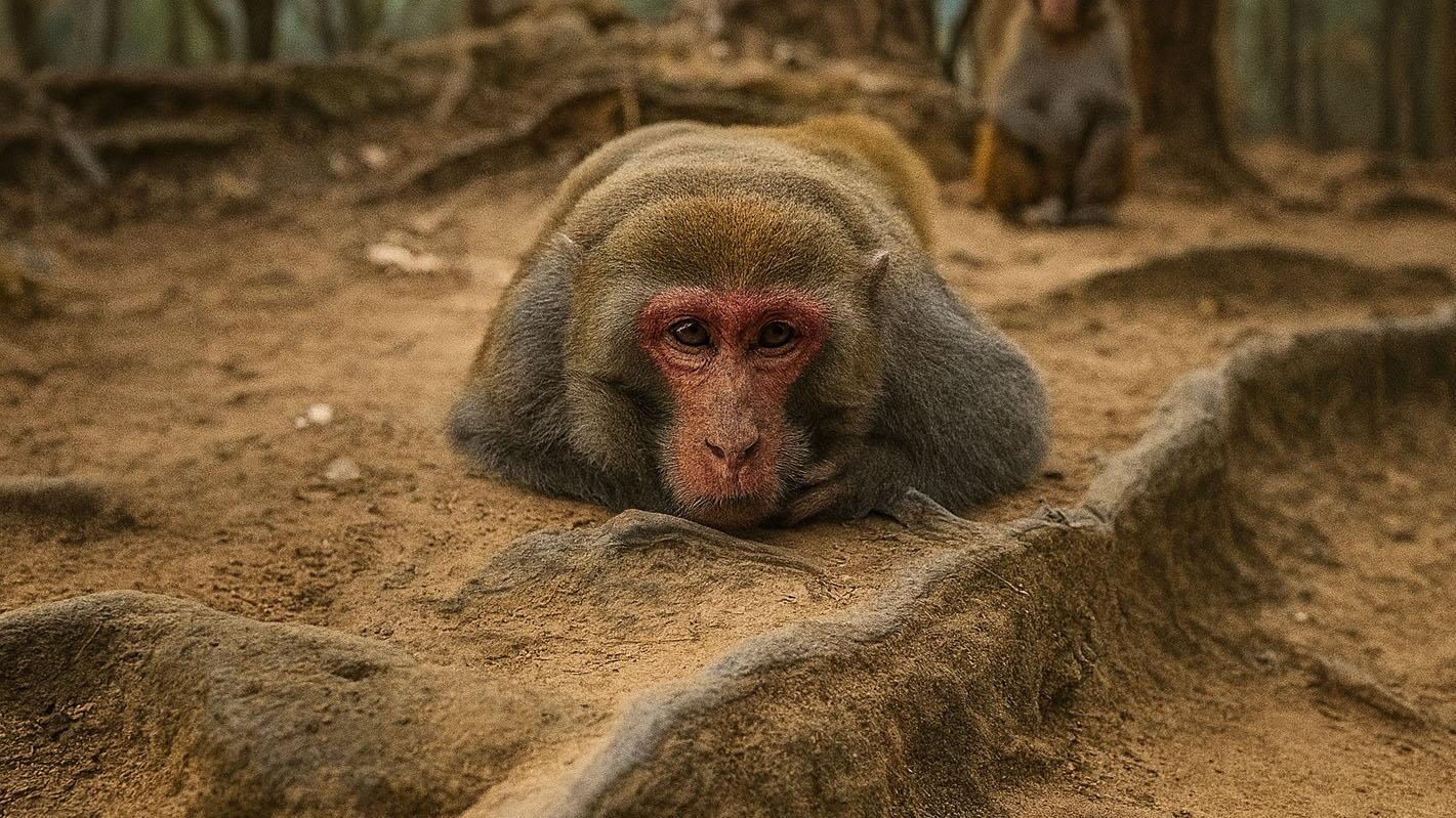 Monkey Patiently Waits for Mealtime