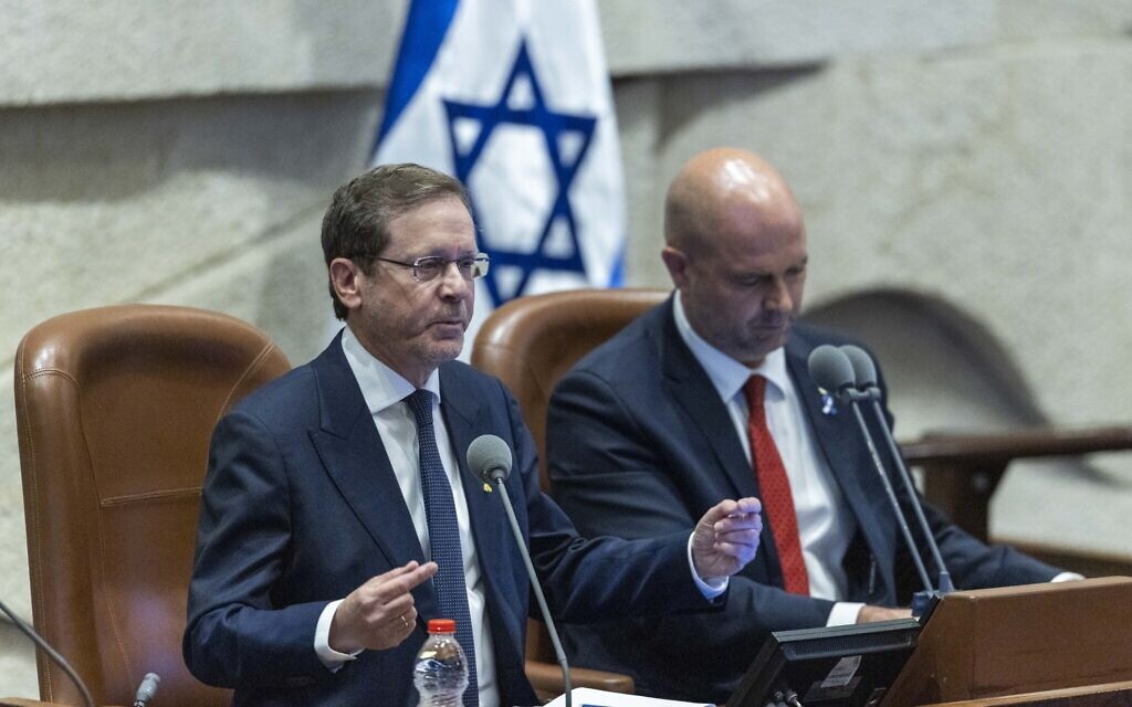 Herzog, at Knesset, uses Supreme Court president’s proper title, after ...