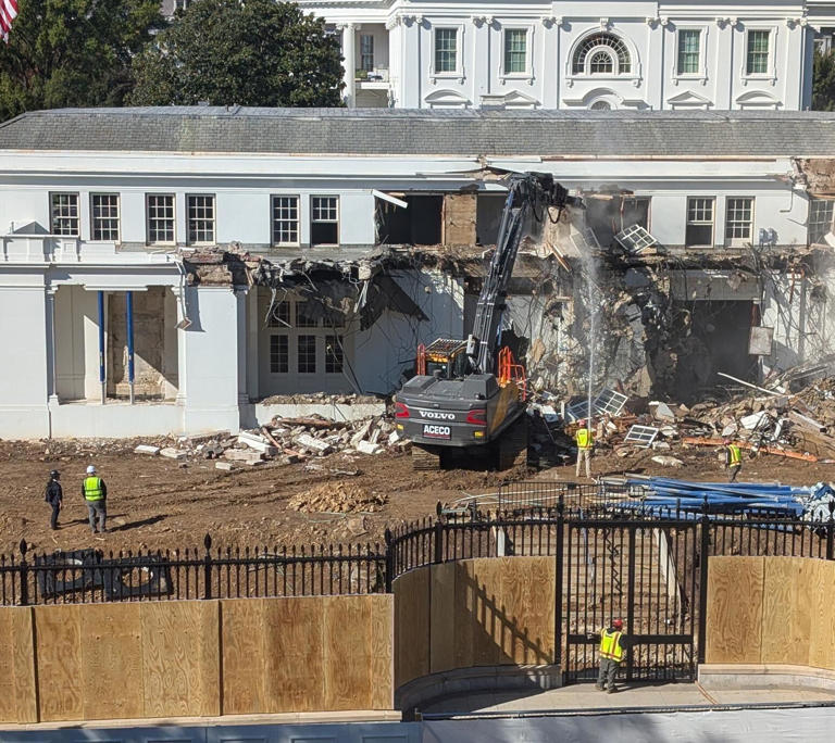White House begins demolishing East Wing facade to build Trump’s ballroom