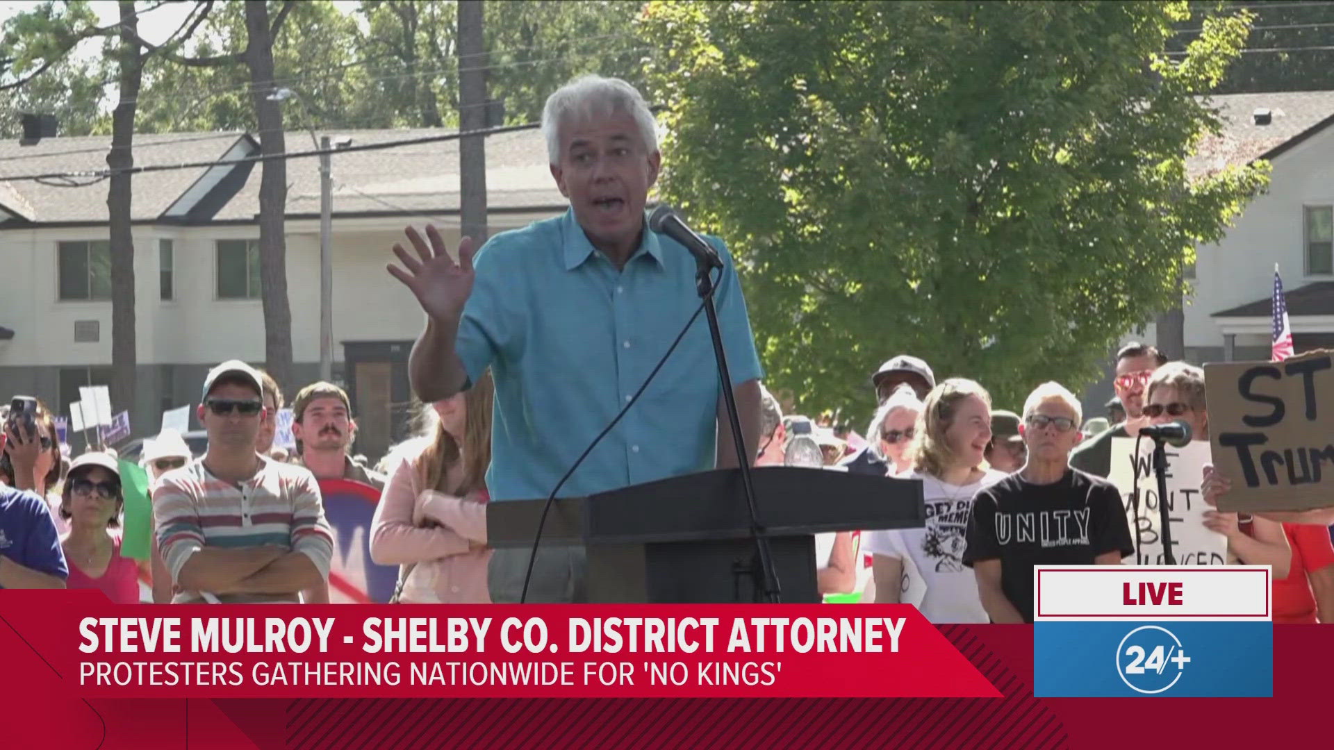 Shelby County DA Steve Mulroy speaks at No Kings Protest in Memphis