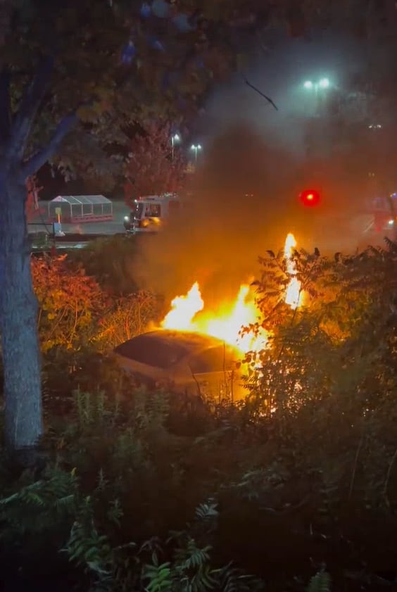 Car catches on fire after accident near grocery store in Shrewsbury