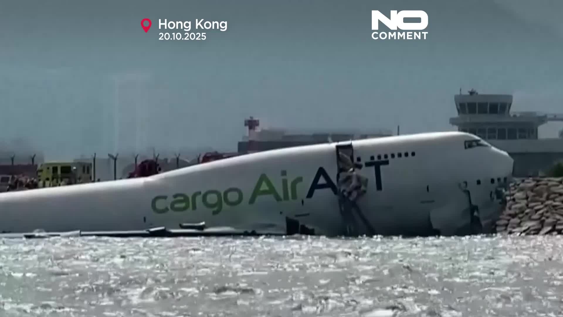 Cargo plane skids off Hong Kong runway, killing two airport workers