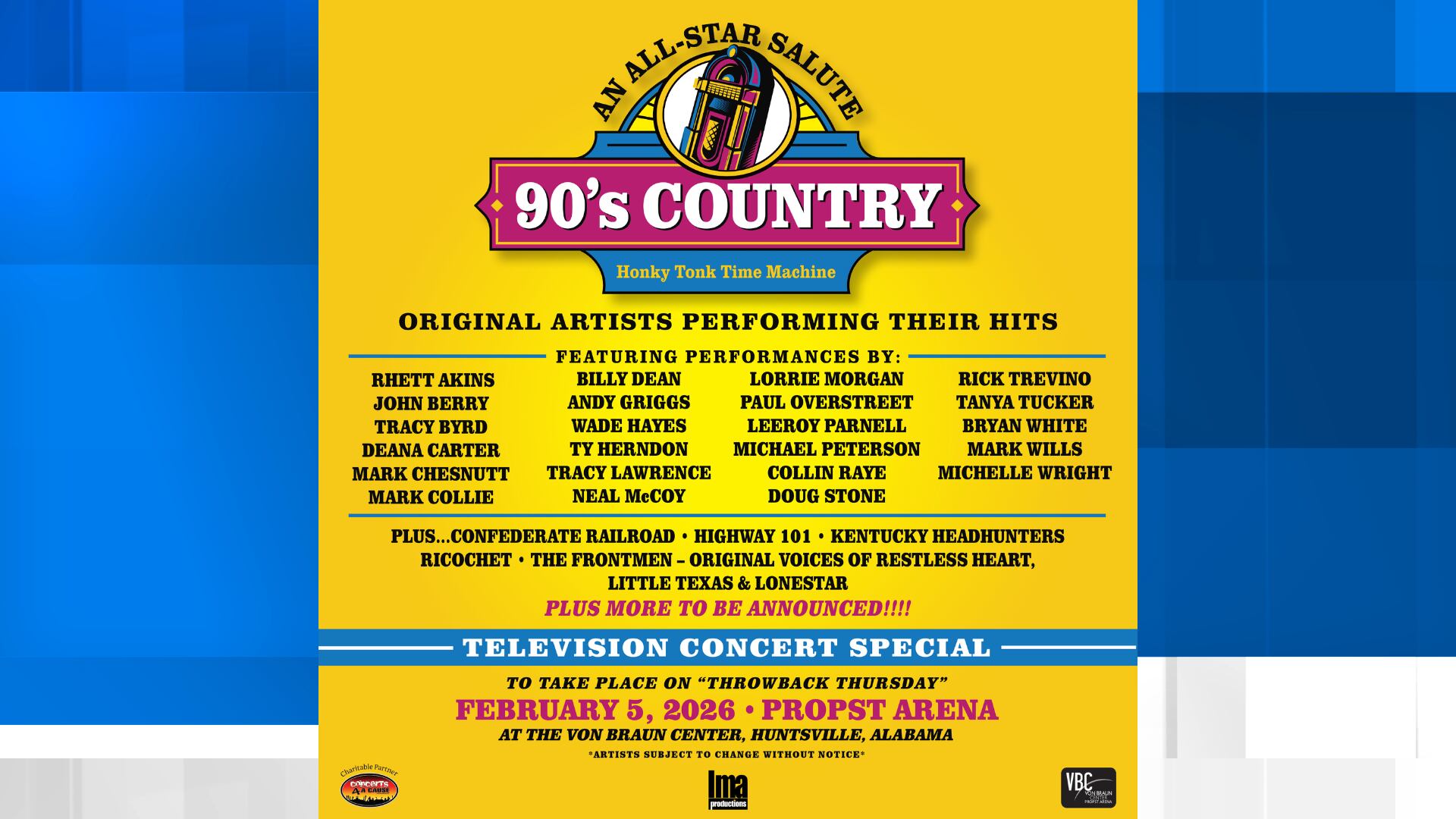 Von Braun Center to host concert honoring 1990’s country music