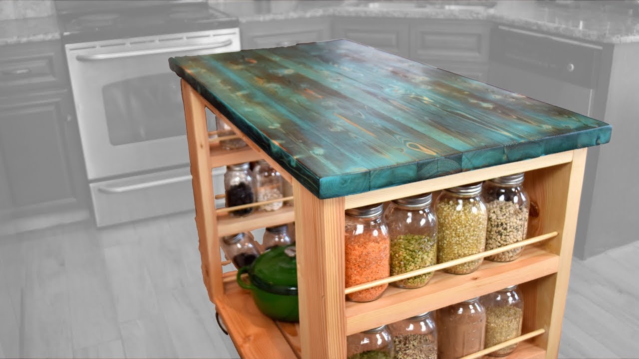 DIY kitchen island w/ stained shou sugi ban tabletop
