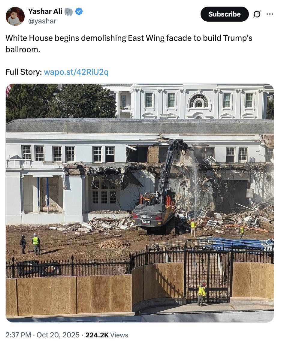 Trump Demolishes Part of White House as He Builds His Tacky Ballroom