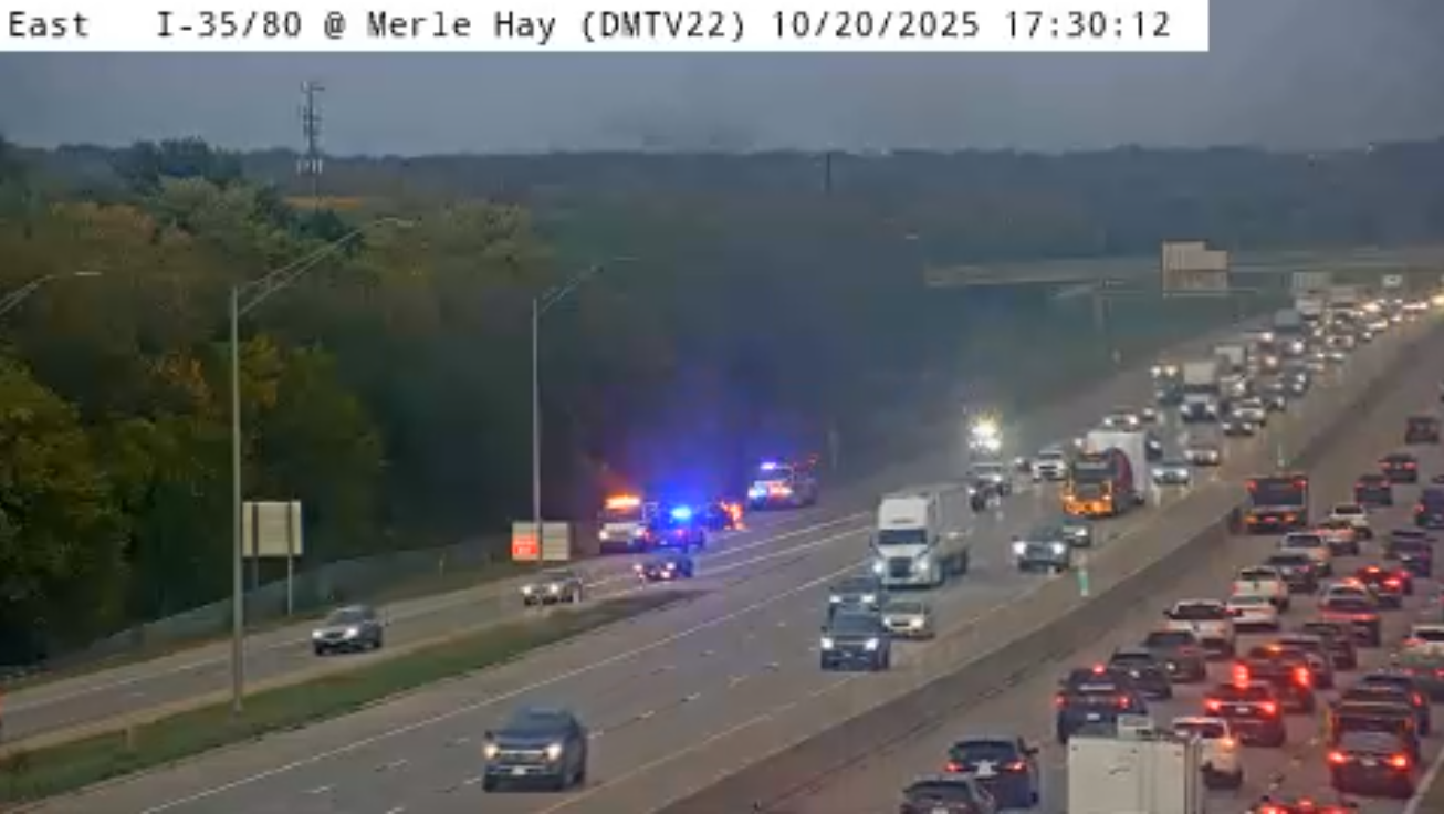 VIDEO: Car catches fire on Interstate 35/80