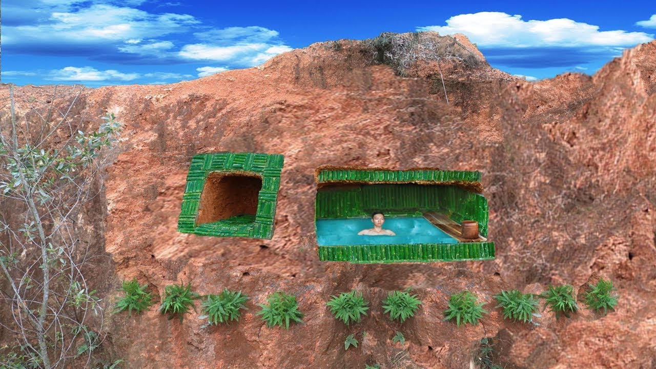 Build Most Secret Bamboo Swimming Pool And House On The Cliff