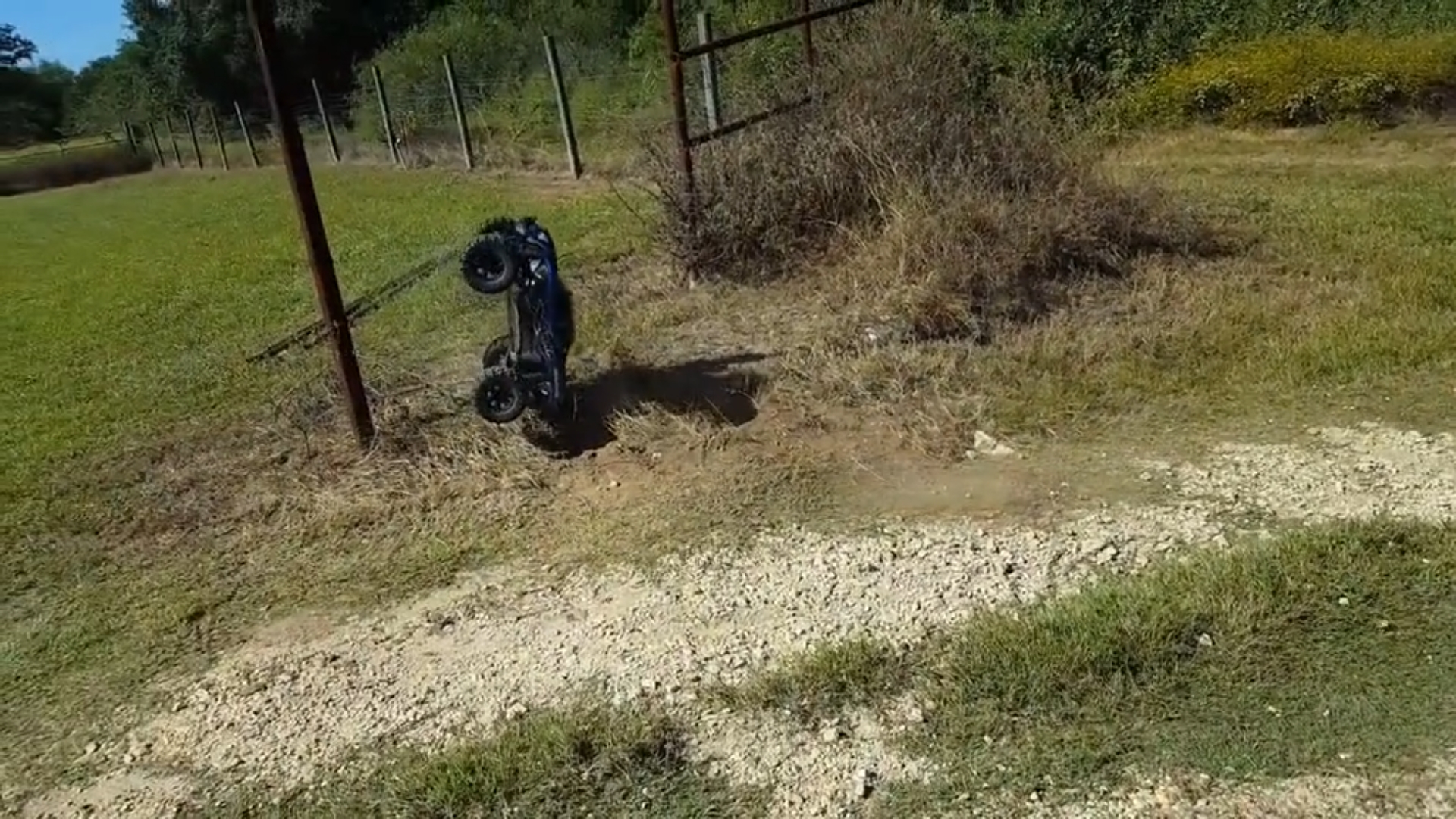 Remote control car crashes into metal fence in San Antonio, Texas, USA