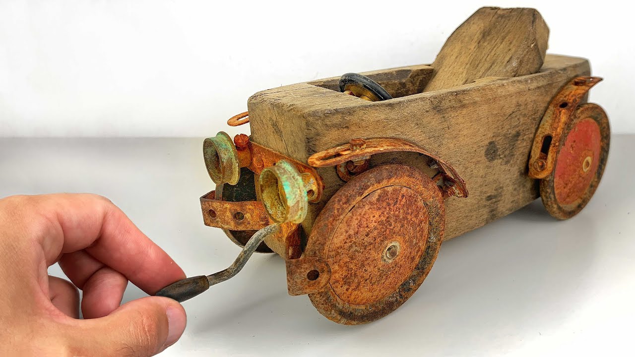 Vintage wooden toy car restoration - from broken to beautiful