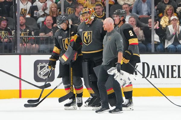 Golden Knights goalie Adin Hill exits with apparent leg injury