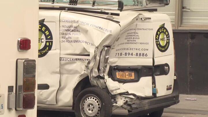 Video shows truck slam into van, sending it crashing onto Chelsea ...
