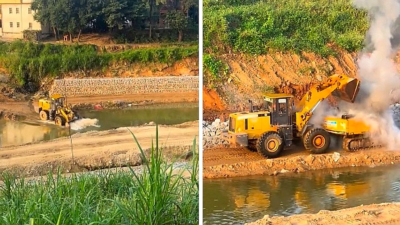 Construction worker heroically extinguishes excavator on fire with ...