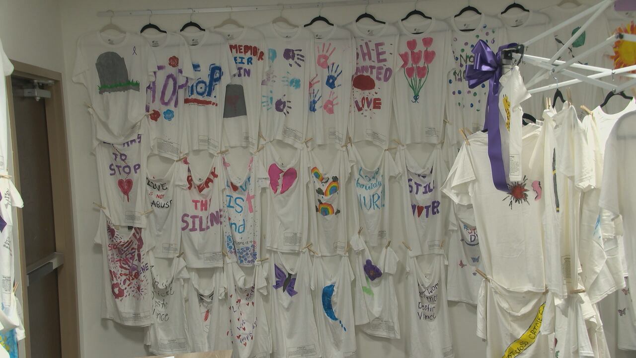 Clothesline Project displays over 400 shirts representing Arkansas domestic violence victims