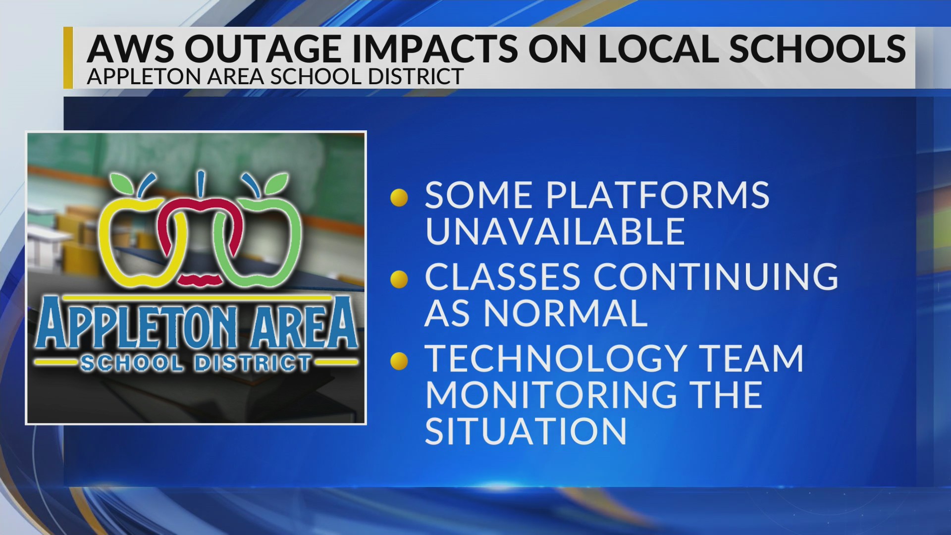 AWS Outage impacts on local schools in the Appleton area