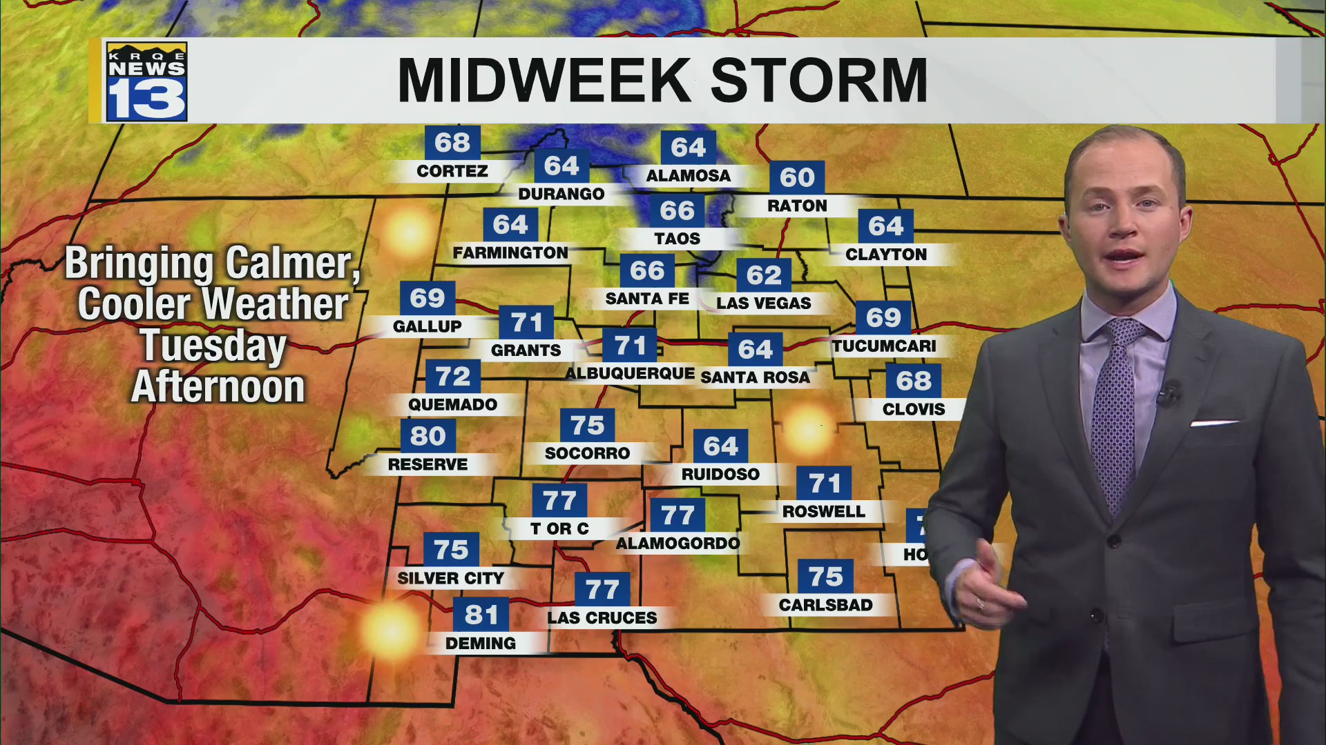 Calmer, cooler weather returns Tuesday