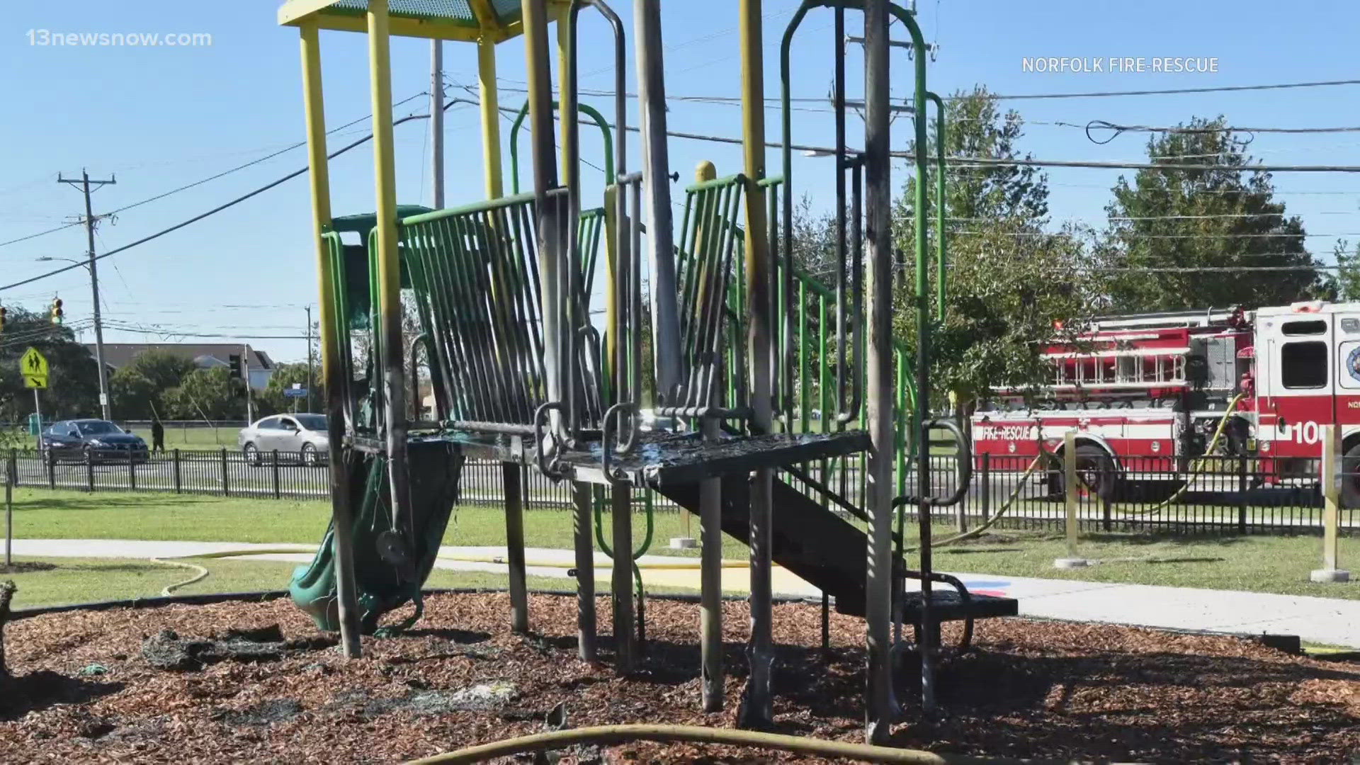 Neighborhood playground destroyed by fire