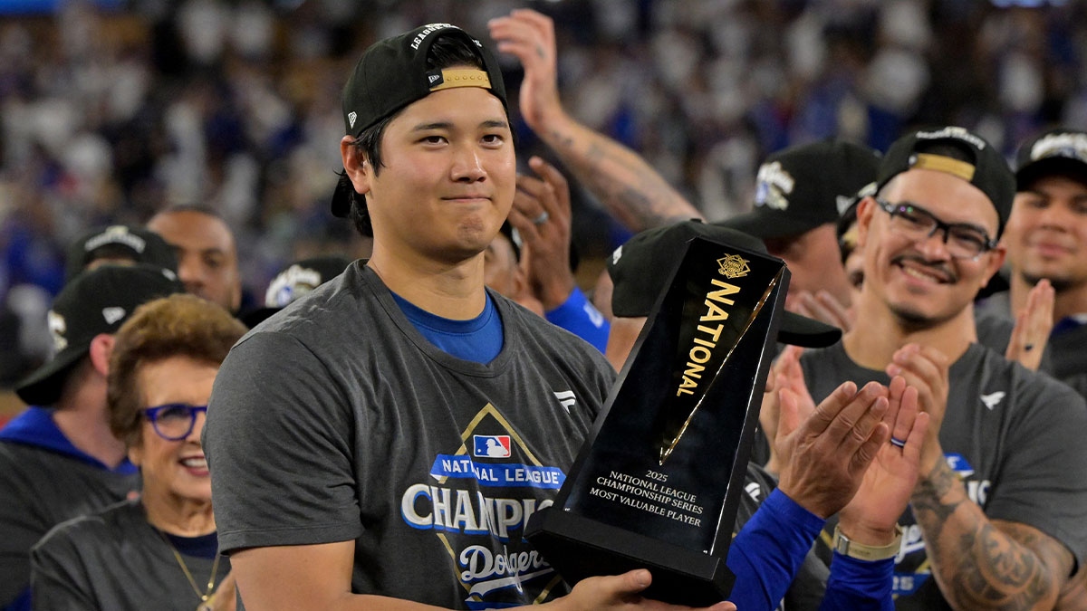 Shohei Ohtani’s NLCS MVP trophy on display in Dodgers clubhouse with ...