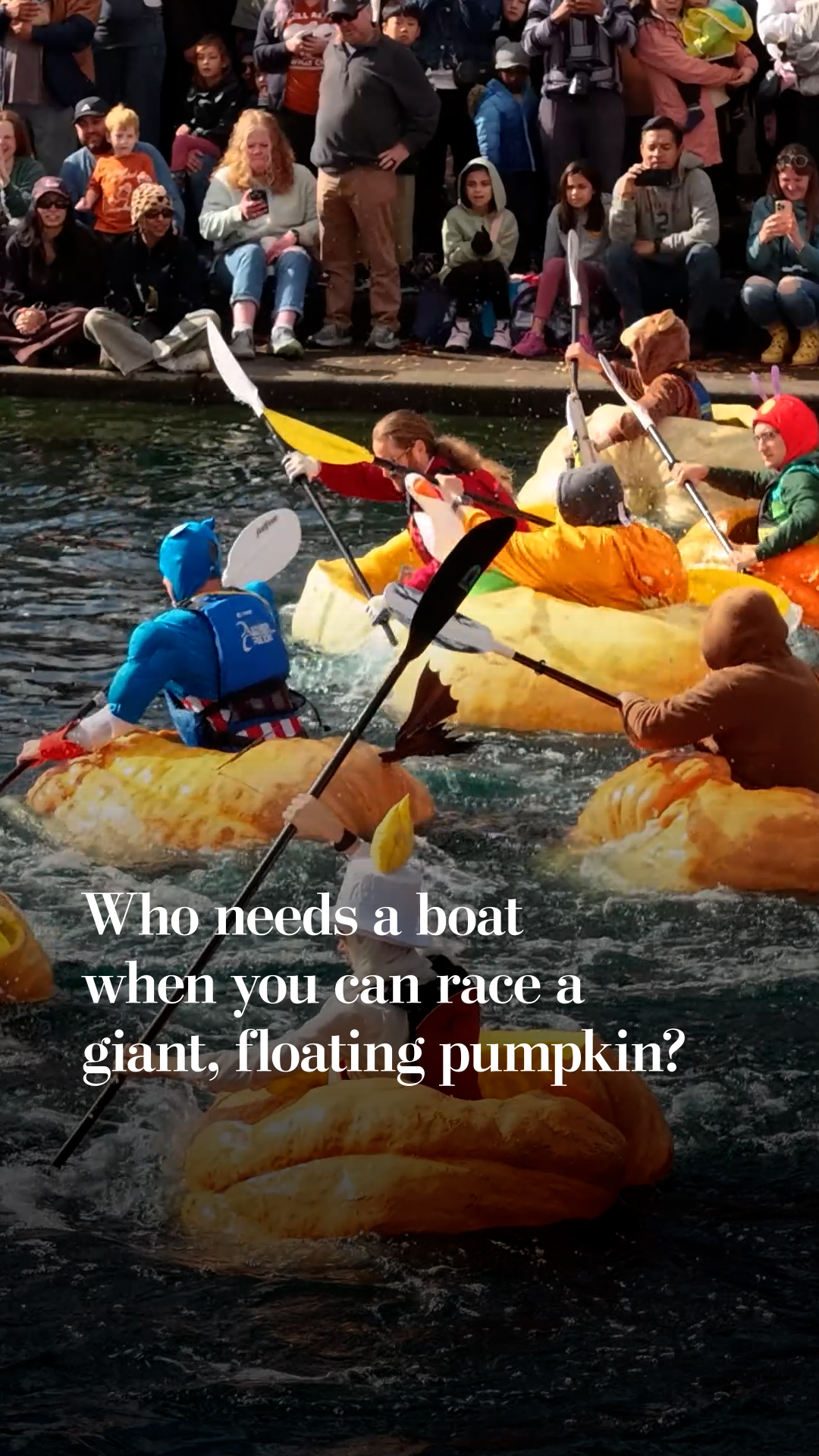 Who needs a boat when you can race a floating pumpkin?