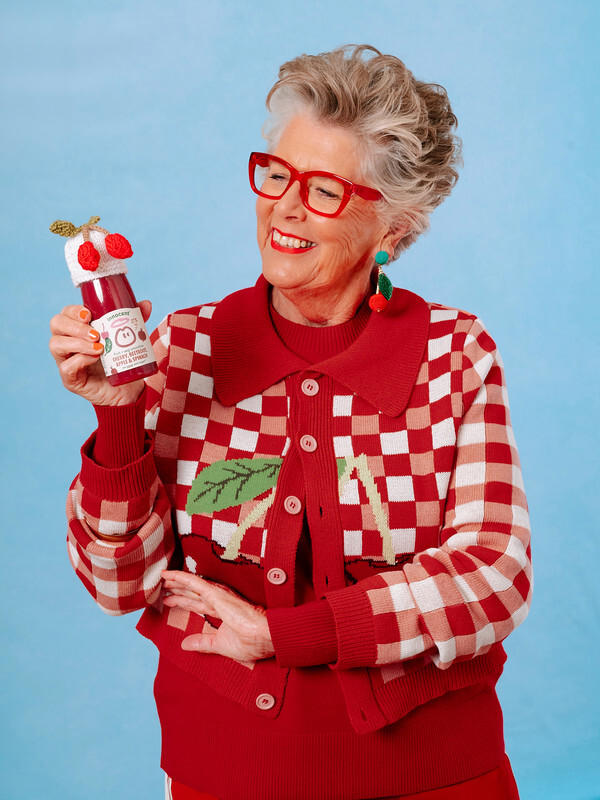 Berry Chic: Prue Leith models fruity fashion as the Big Knit returns