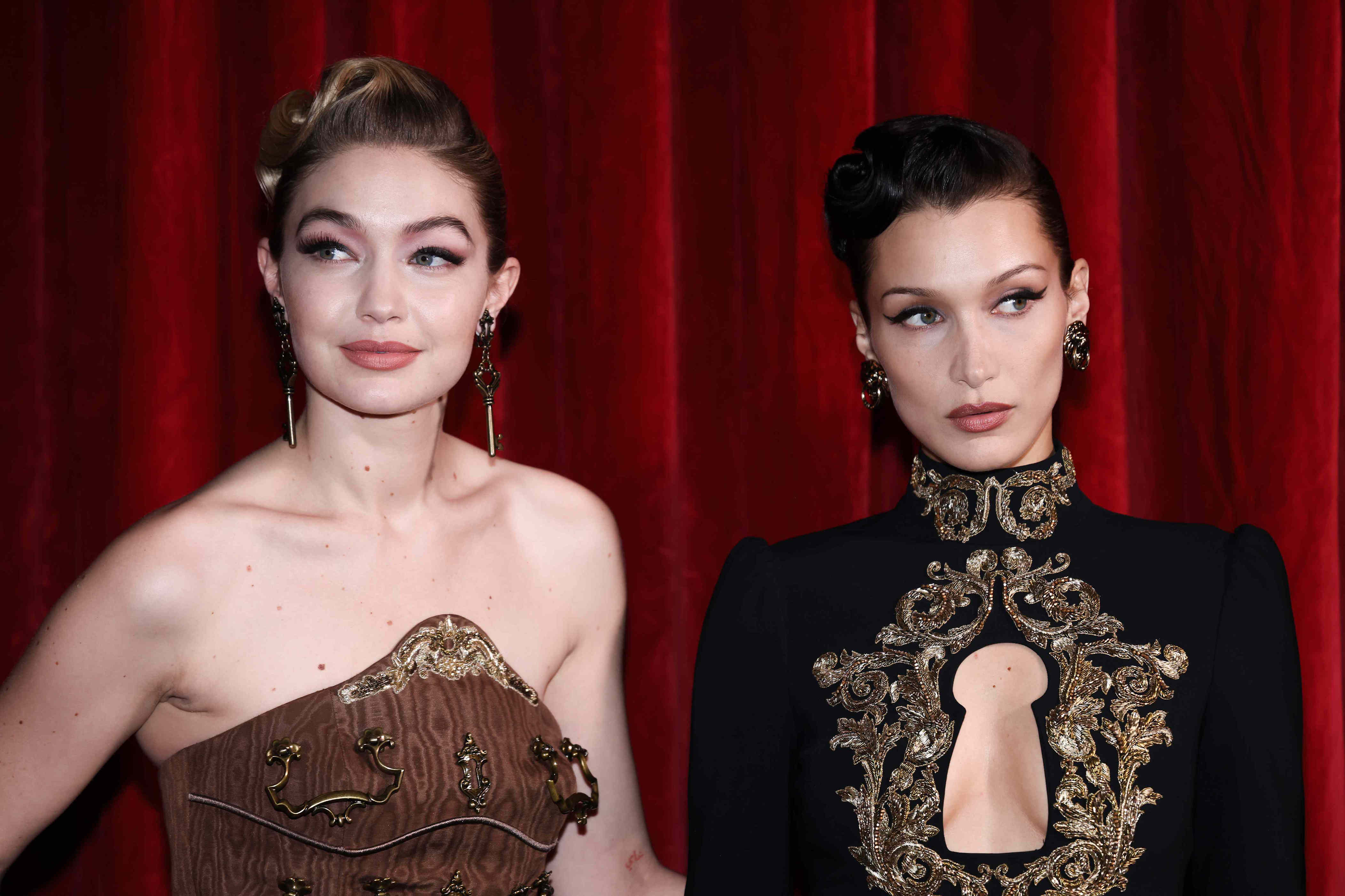 Gigi and Bella Hadid Match in Sage Green Bridesmaid Dresses and Go ...
