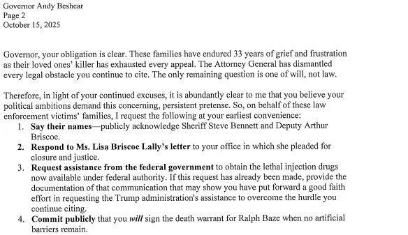 State senator asks governor to sign death warrant in decades-old case
