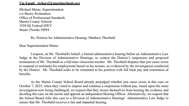 Suspended Martin County teacher requests independent officer for ...