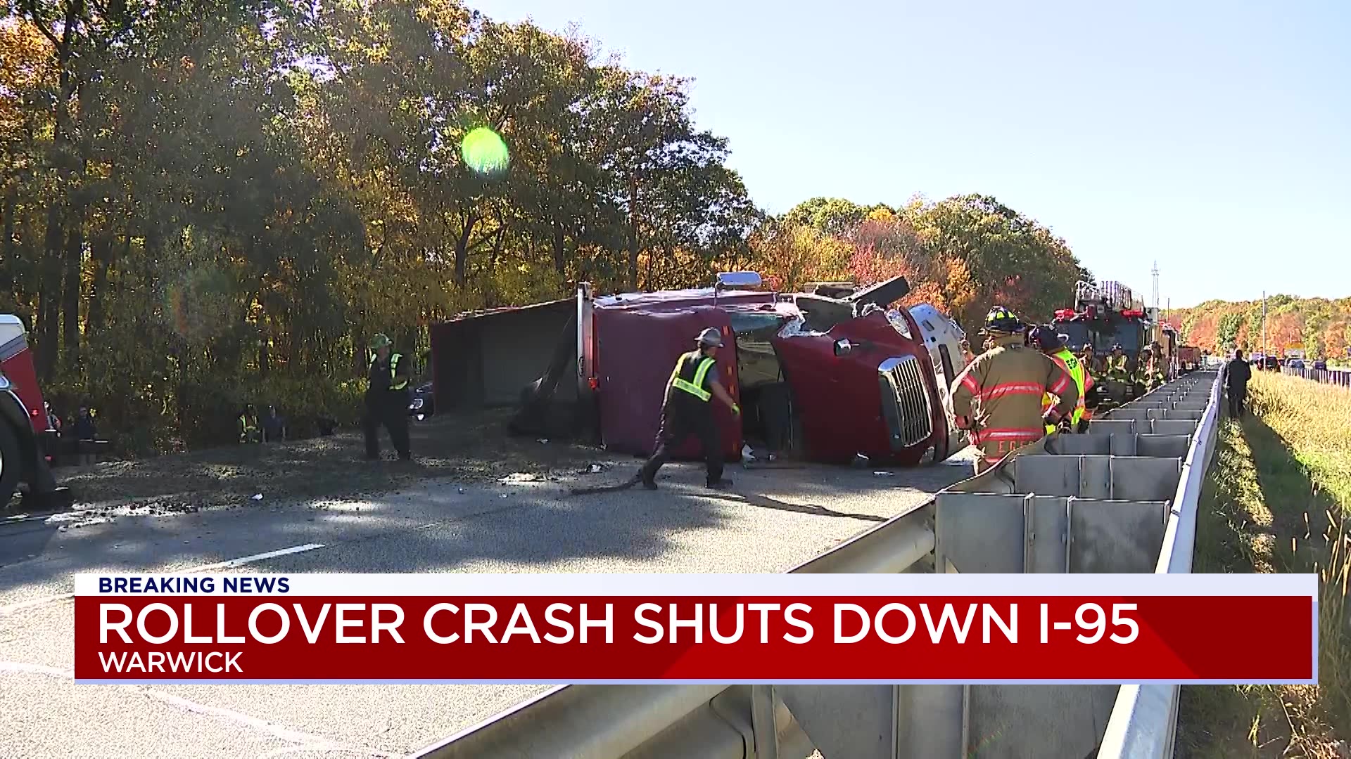 12 News Now: Rollover crash shuts down I-95 in Warwick