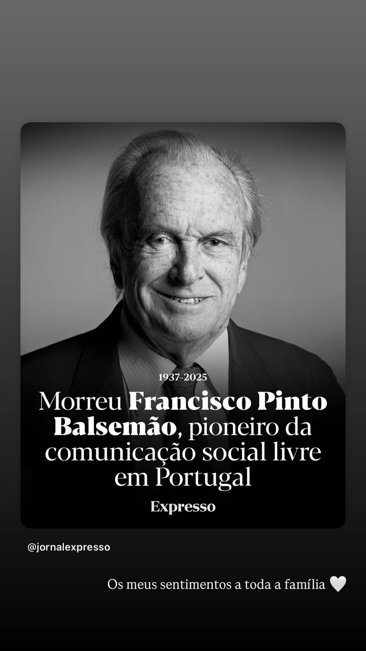 As primeiras homenagens dos famosos à morte de Francisco Pinto Balsemão ...