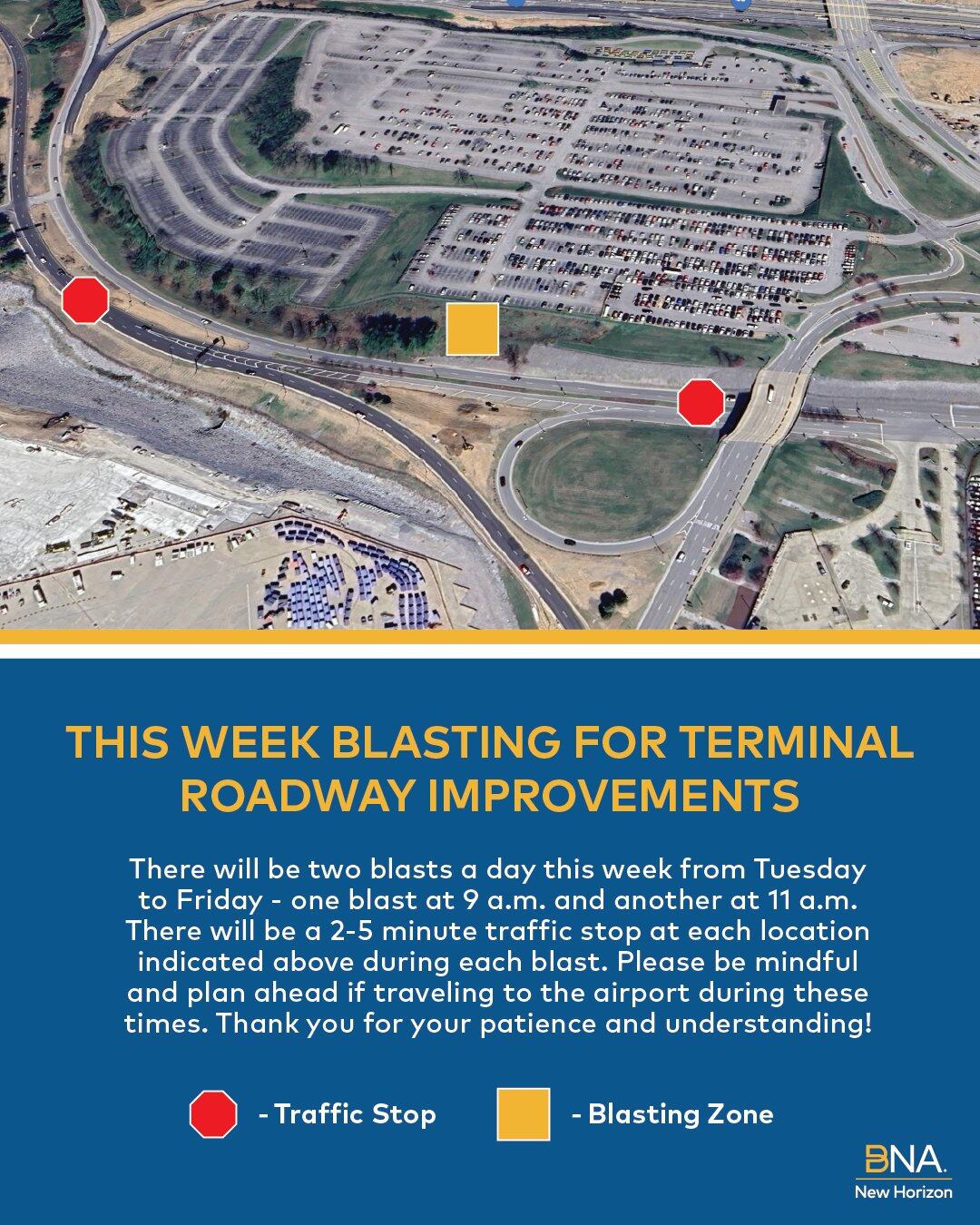 Construction blasts to cause traffic pauses near Nashville airport