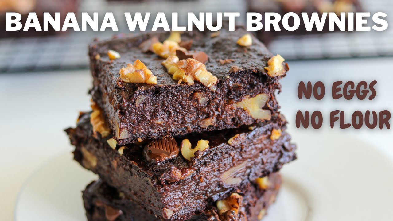 Healthy Banana Walnut Brownies - No Eggs & No Flour