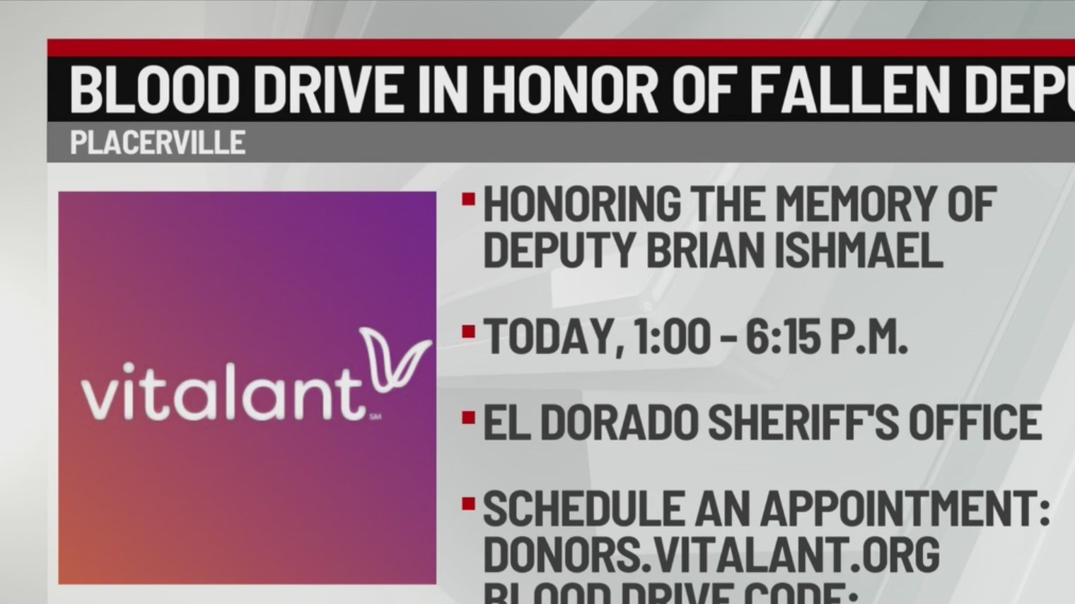Vitalant blood drive being hosted in honor of fallen deputy
