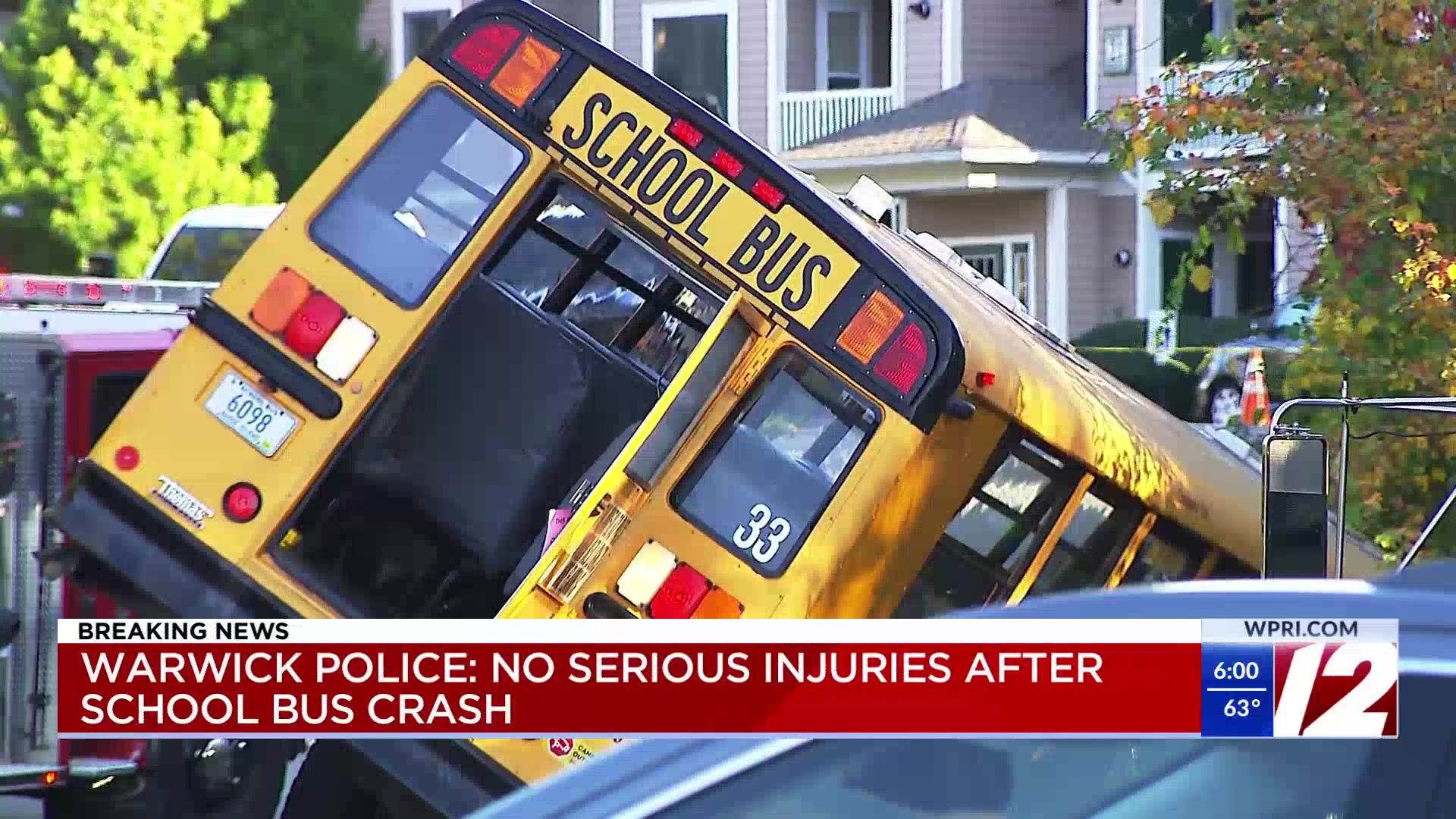 School bus crashes into ditch off Quaker Lane in Warwick