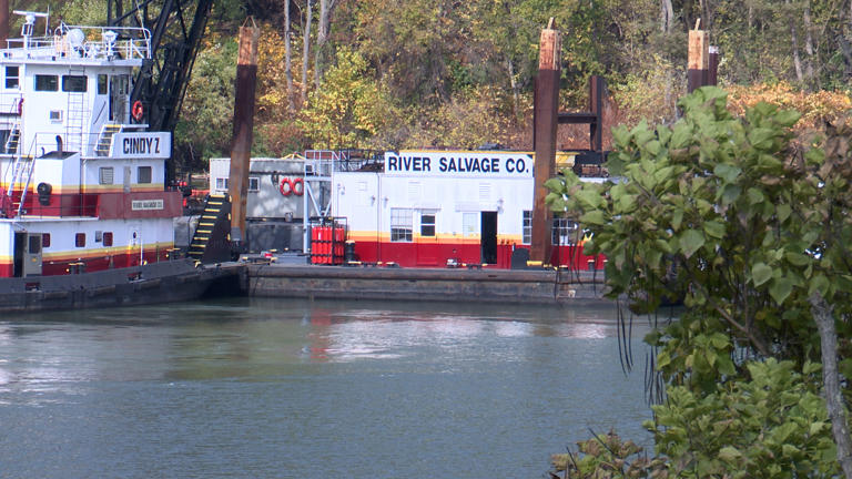 Cleanup of overturned dredge boat continues on Ohio River in West Virginia