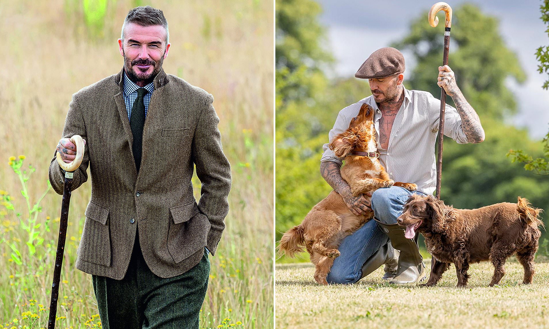 David Beckham looks dapper in tweed blazer as he poses for outdoor ...