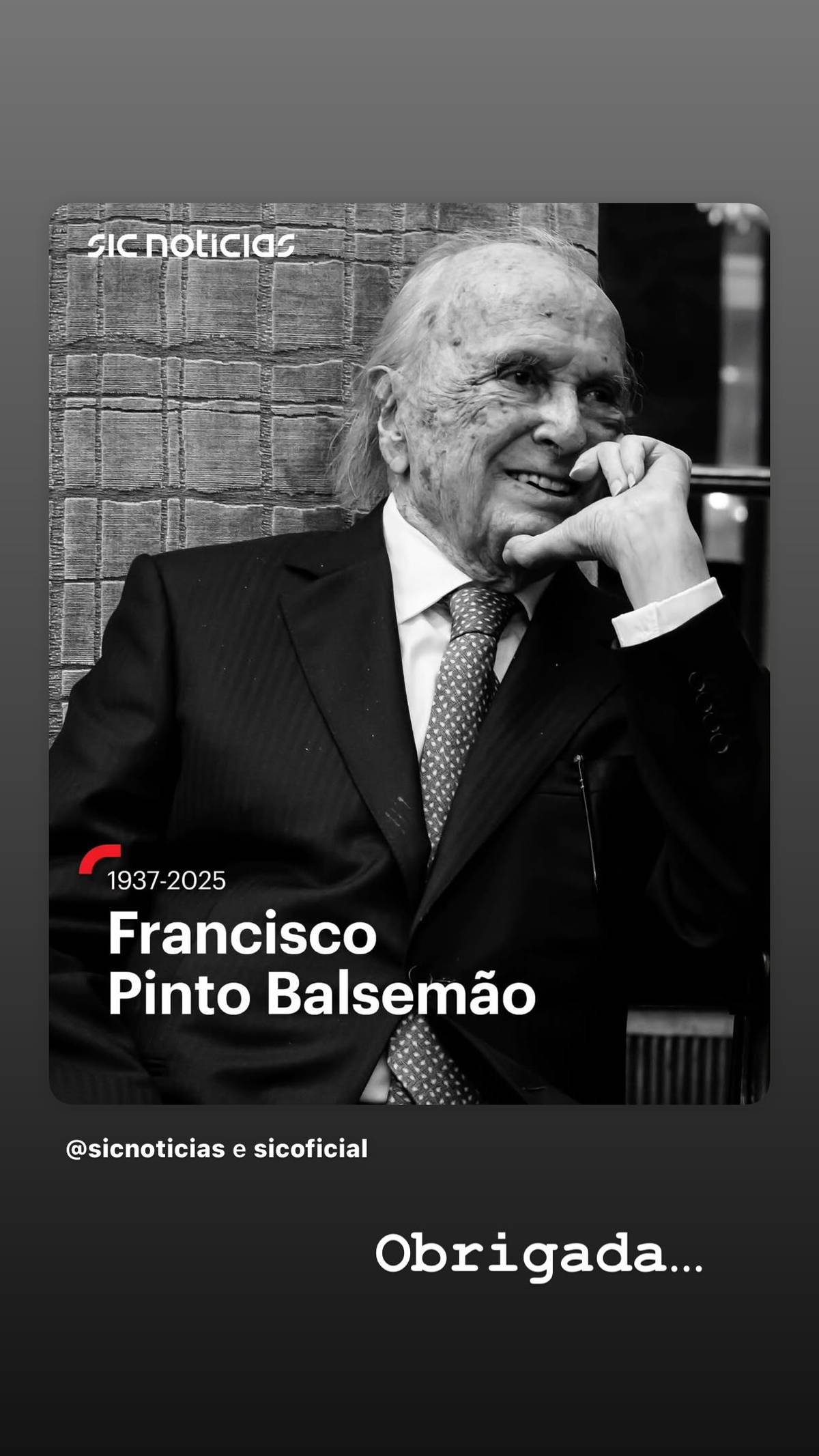 As primeiras homenagens dos famosos à morte de Francisco Pinto Balsemão ...