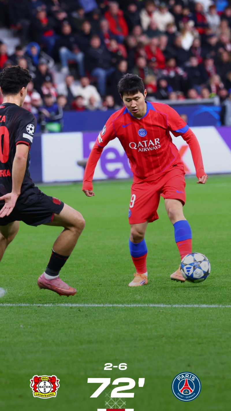 ‘LEE 27분·키 패스 1회’ PSG, 레버쿠젠 제압하고 UCL 3연승…9골 난타전