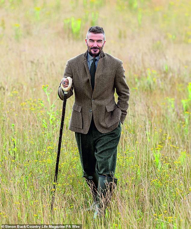 David Beckham looks dapper in tweed blazer as he poses for outdoor ...