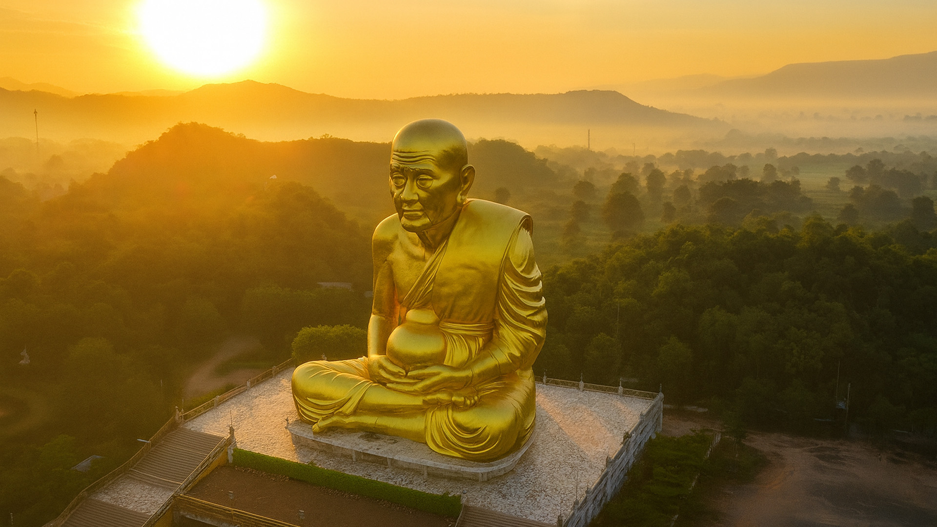 Luang Pu Thuat Statue and Thai Landscape in 4K