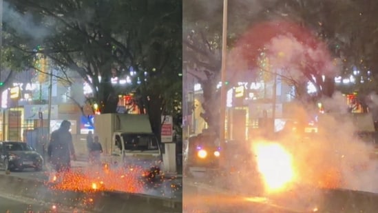 Video: Men in Bengaluru burst ' ladi-bomb' in middle of busy ...