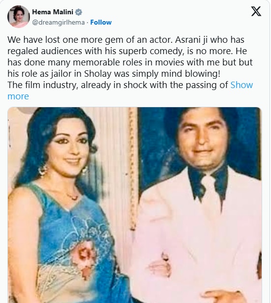 True legend of laughter: Salman Khan, Hema Malini pay tribute to late actor Asrani