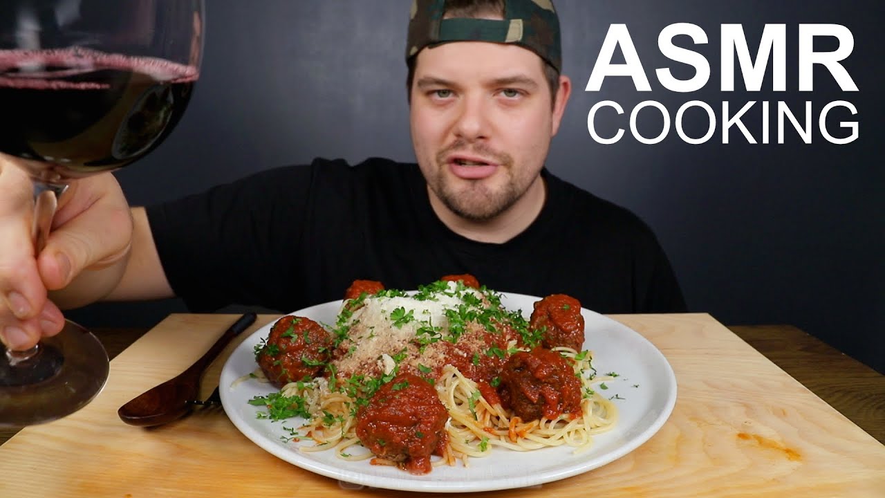 ASMR Cooking and Eating Hearty Meatball Pasta Mukbang