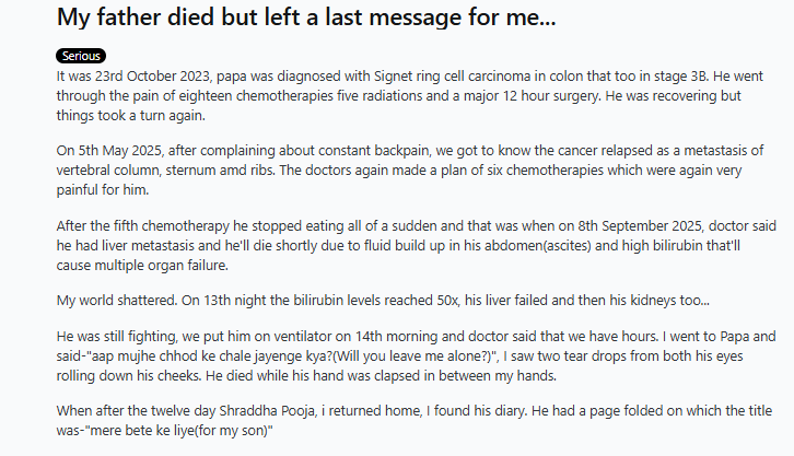 Teen shares father's final diary message after his death in ...