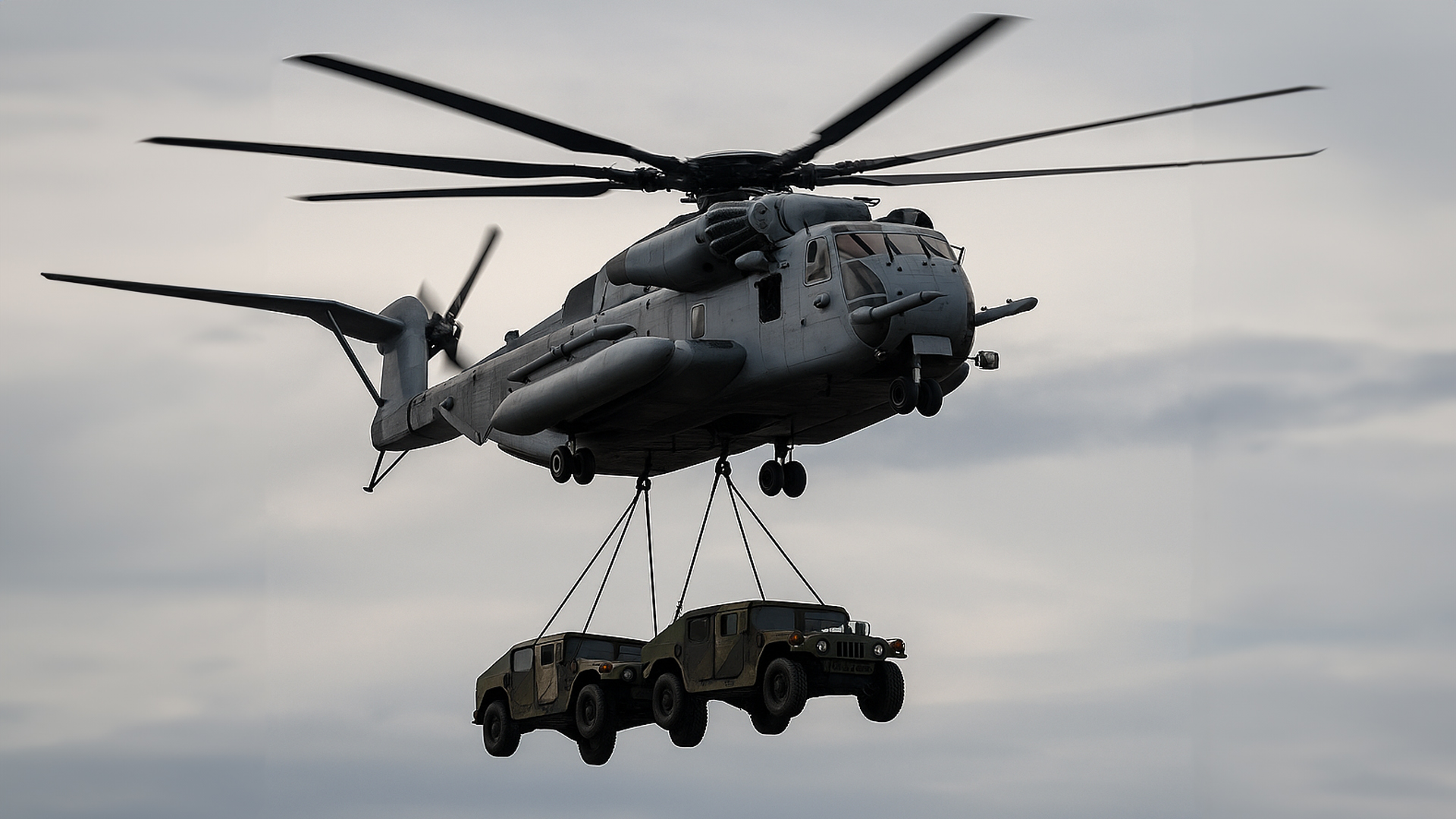 Schwerlasttransport mit Armeehubschrauber