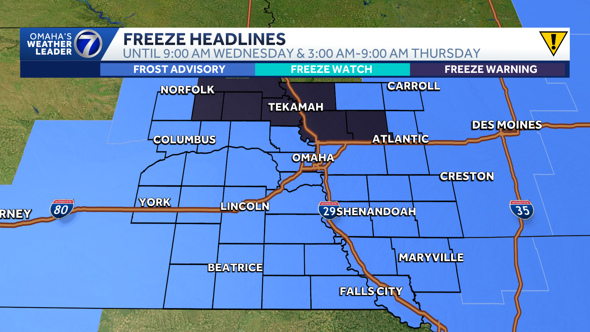Frost, freeze potential mid-week for Nebraska, Iowa