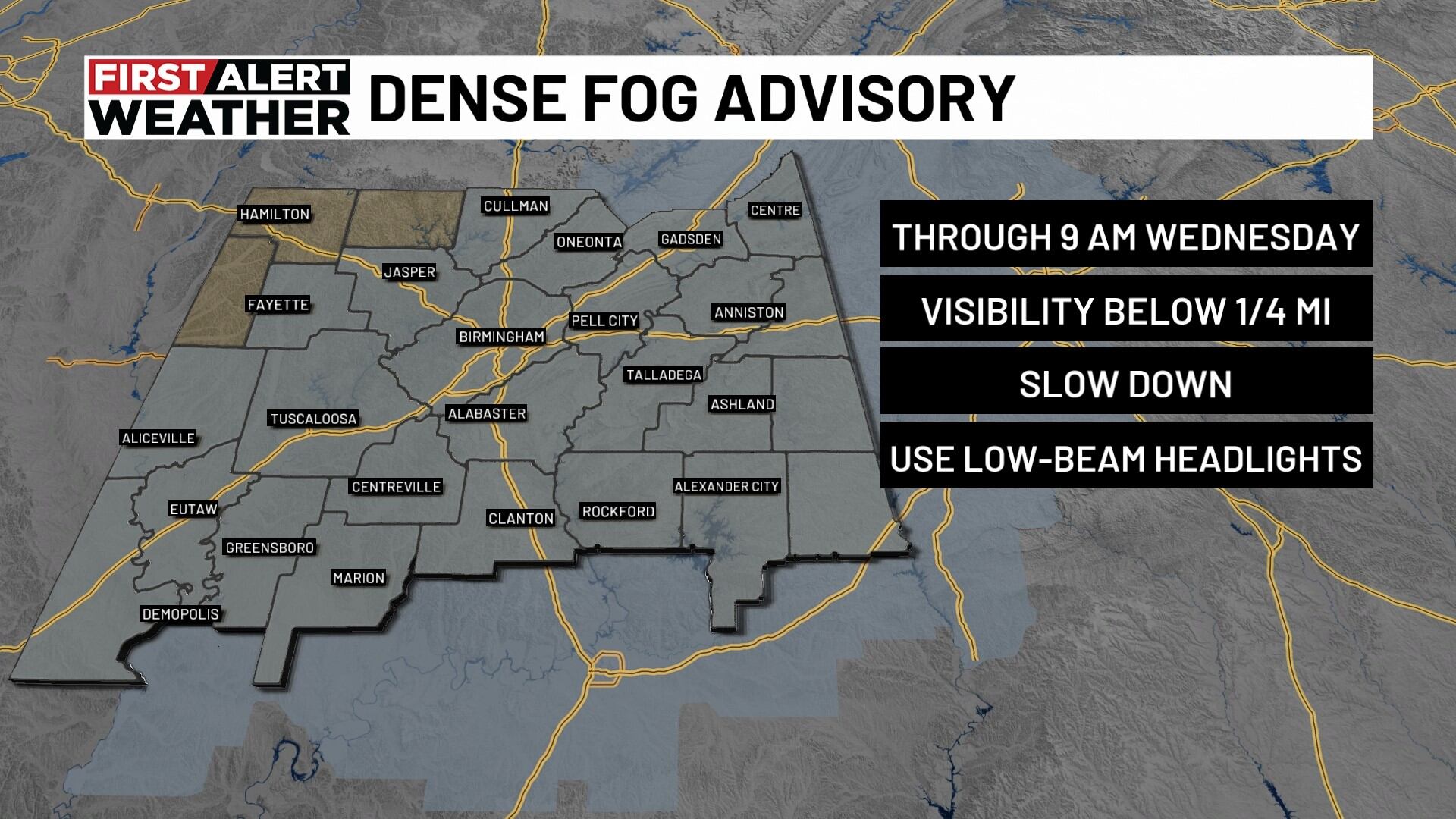 First Alert Weather Day: Dense fog causing limited visibility in many areas