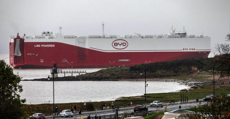 Chinese container ship carrying 7,000 cheap electric cars docks in the UK