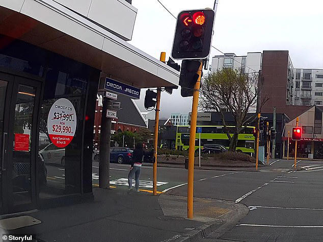 Frightening moment female pedestrian swept into traffic by a gust of ...